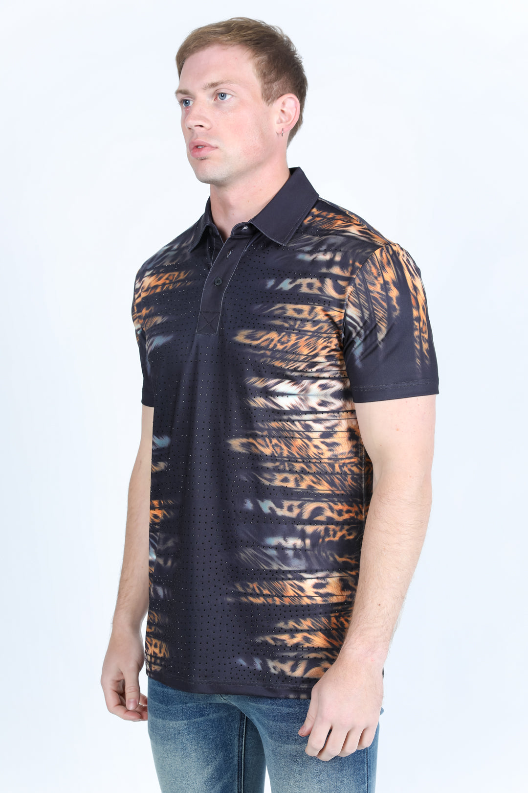 Mens Modern Fit Stretch Baroque Print Polo with Rhinestones – Platini ...