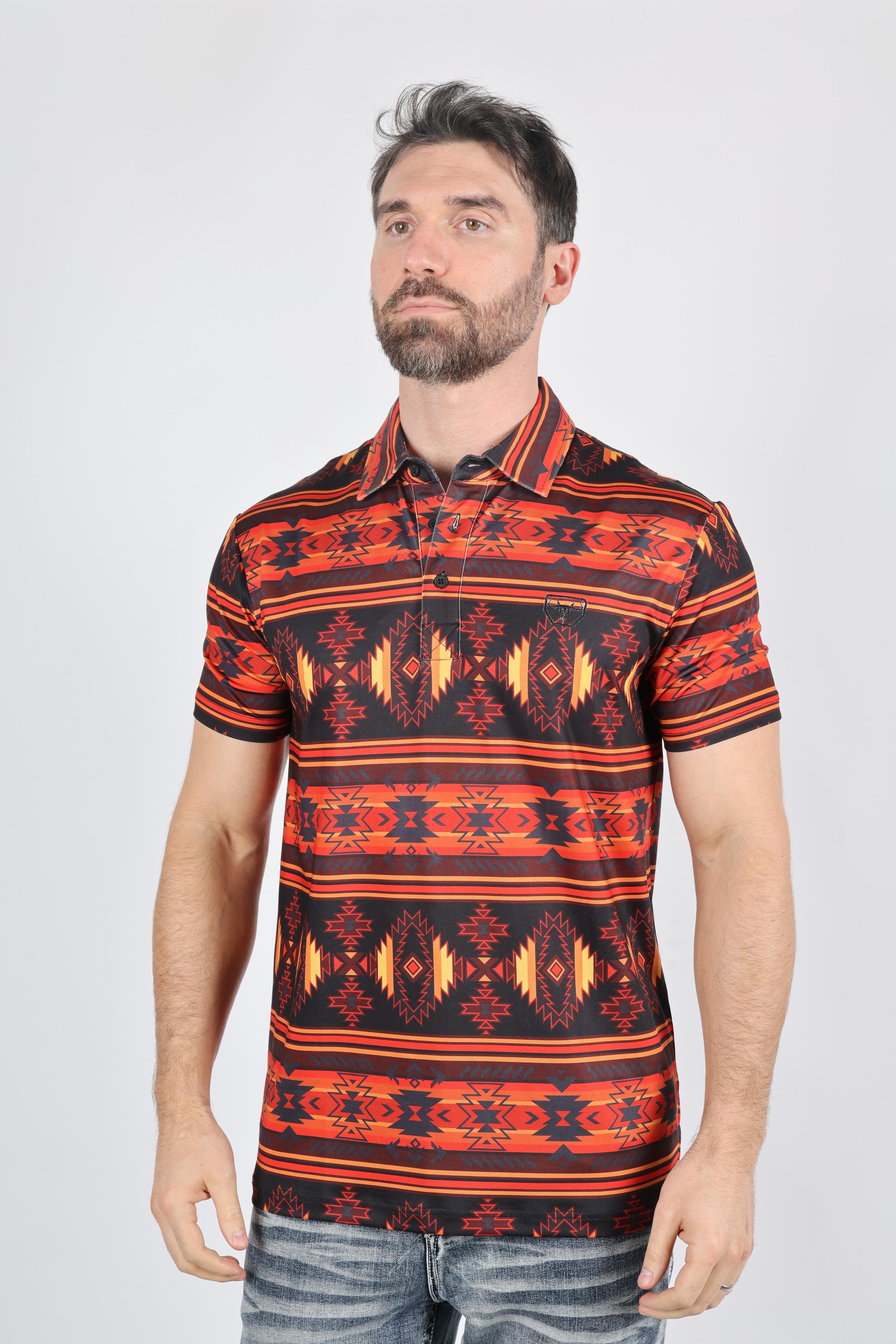 Mens Performance Fabric Modern Fit Stretch Aztec Print Polo – Platini ...