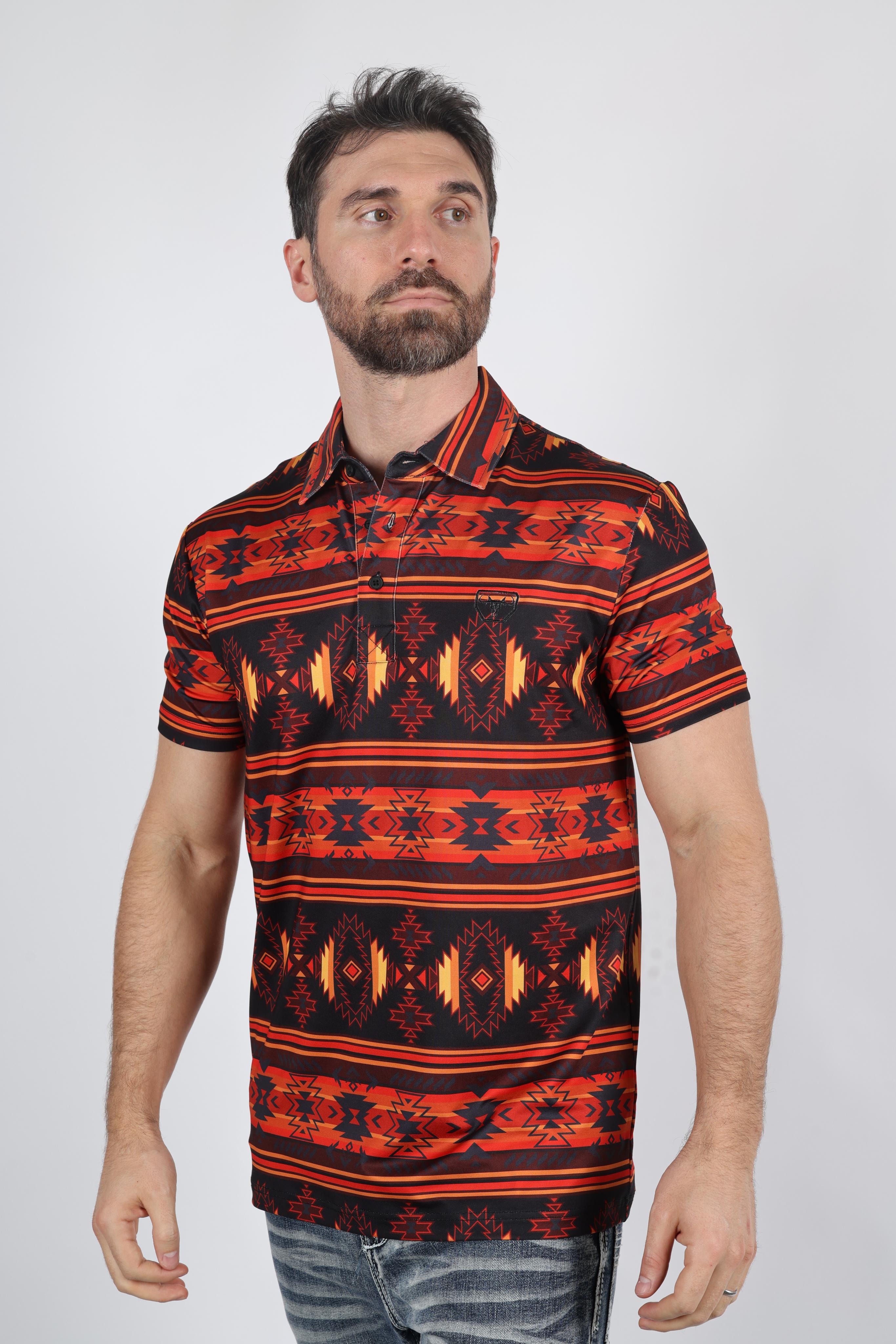 Mens Performance Fabric Modern Fit Stretch Aztec Print Polo – Platini ...