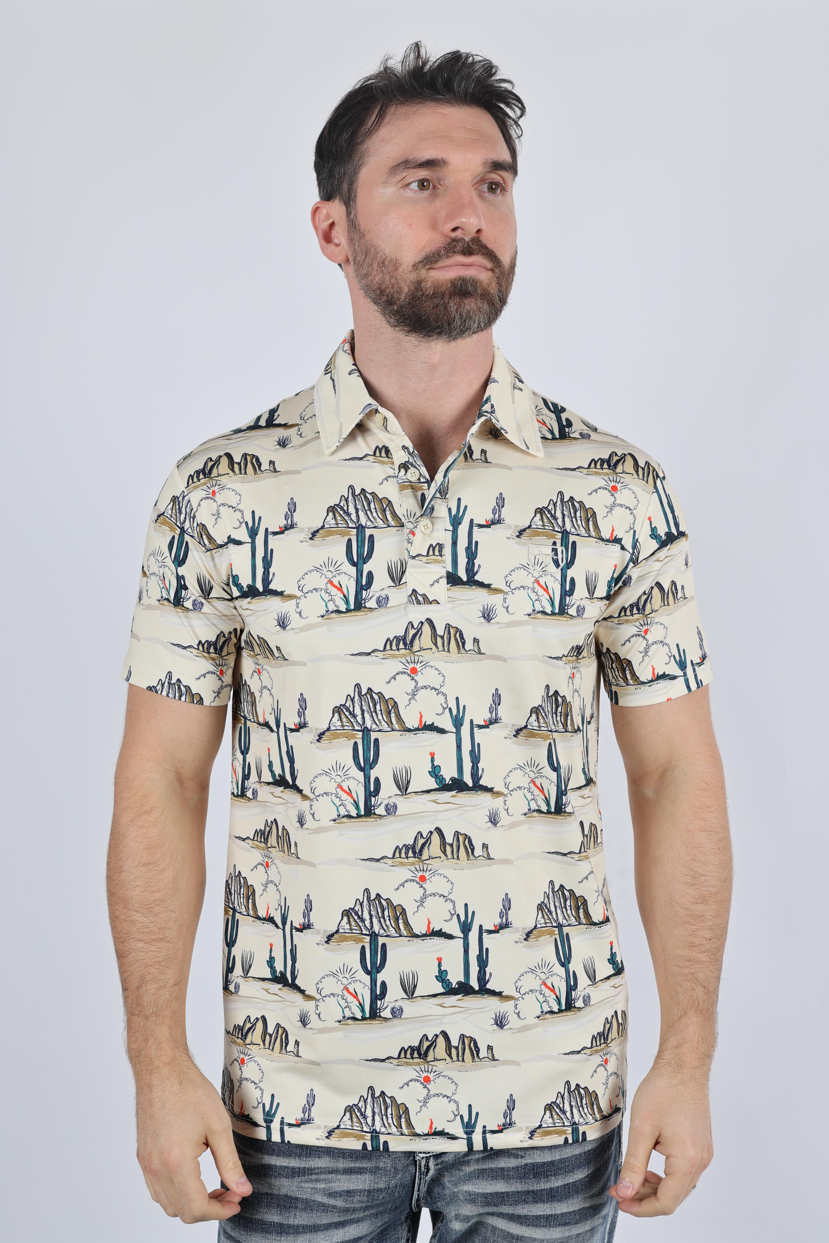 Mens Performance Fabric Modern Fit Stretch Cactus Print Polo – Platini ...