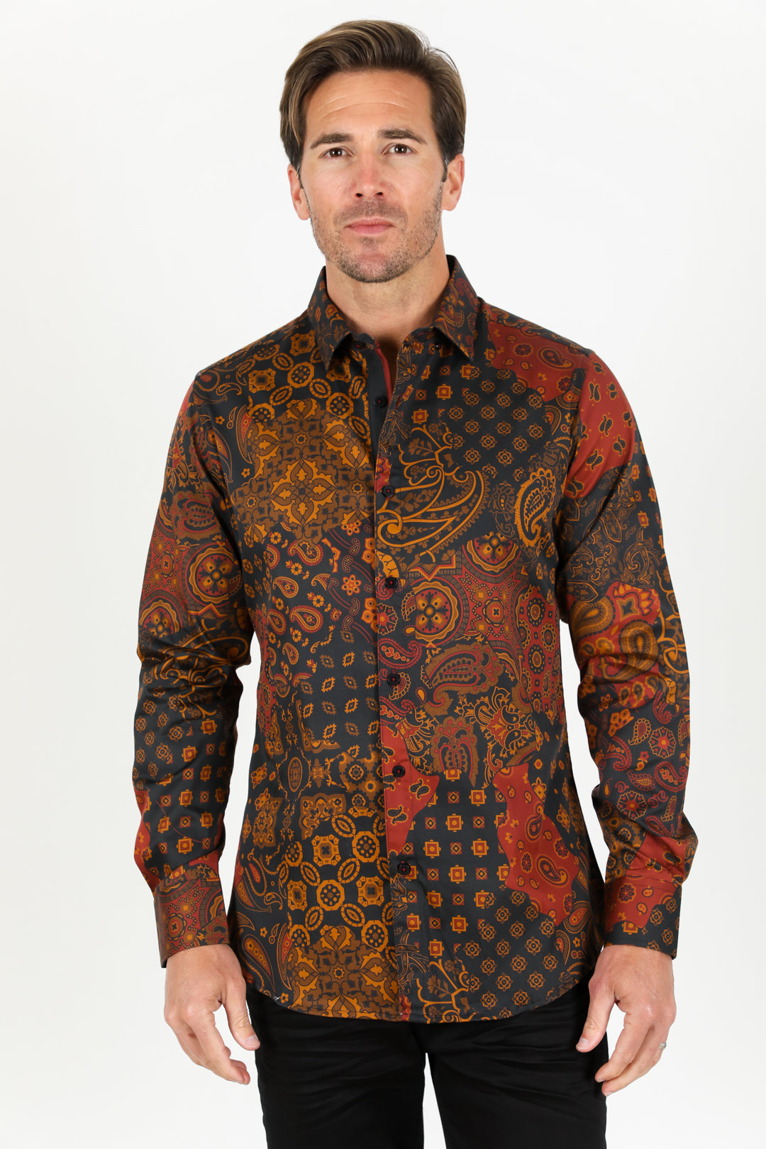 Satin Cotton/Spandex Long Sleeve Shirt - Black – Platini Fashion