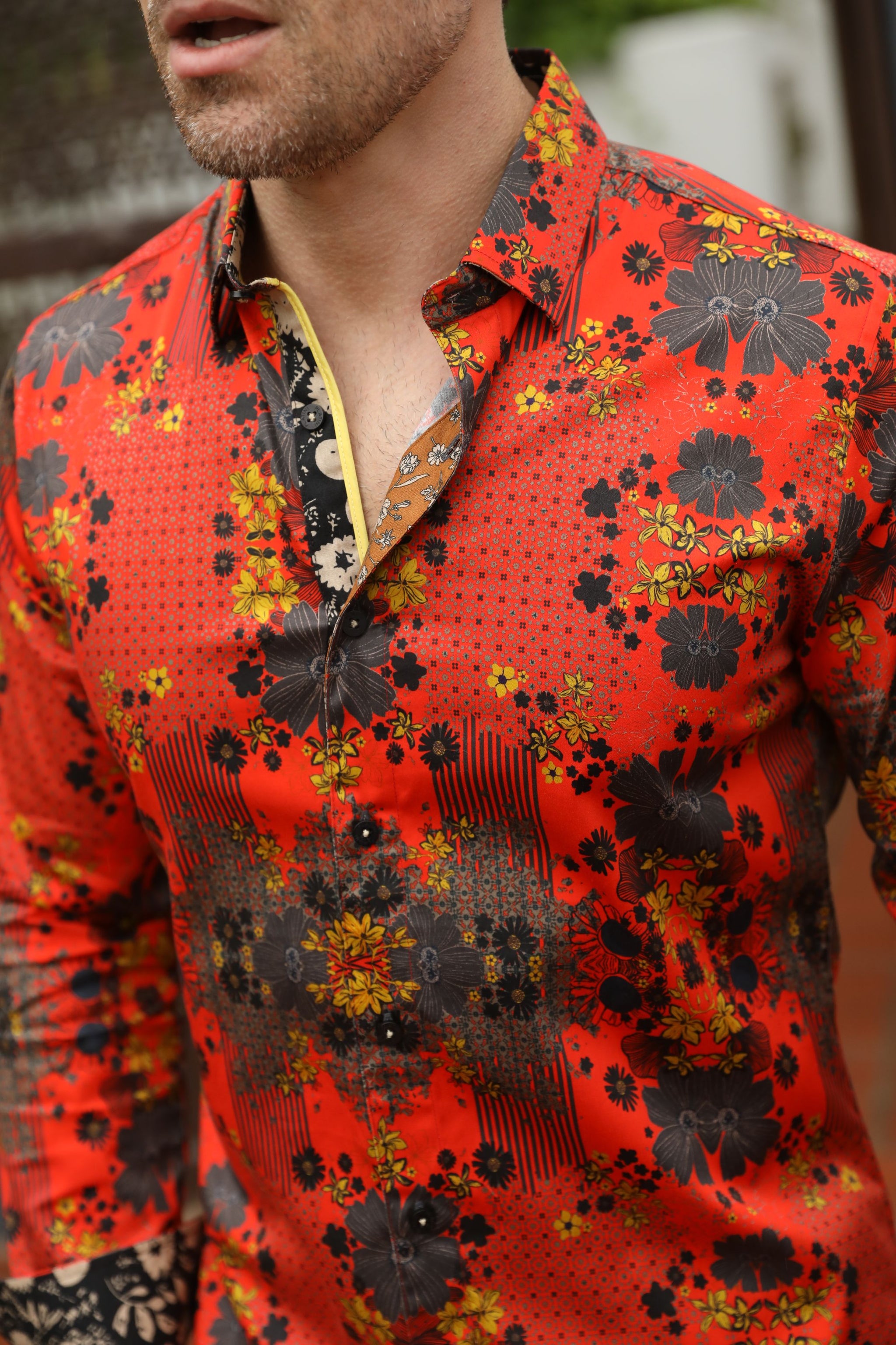 Men's Floral Print Satin Shirt - Red | Platini Fashion