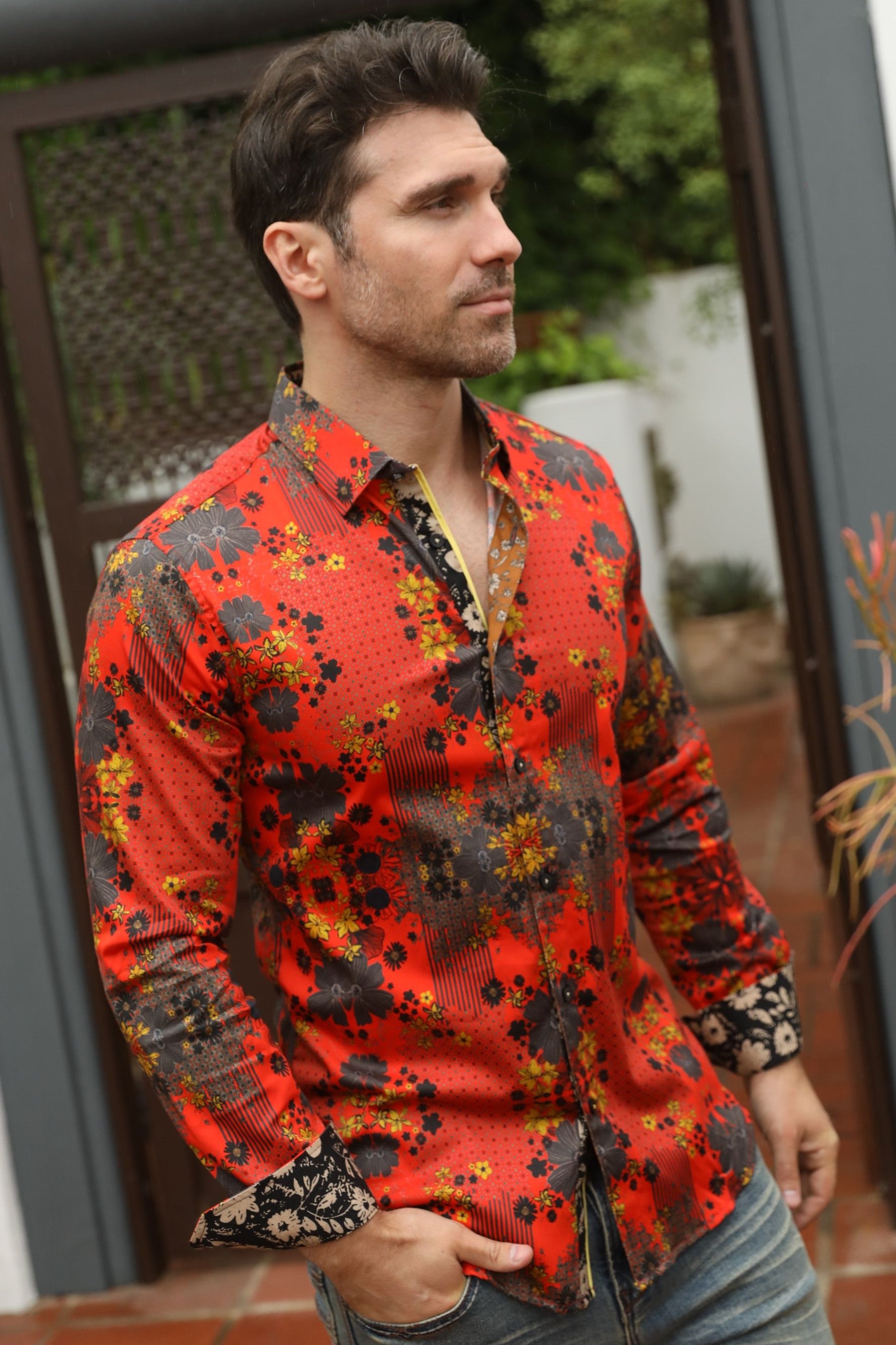 Floral Print Satin Shirt - Red – Platini Fashion