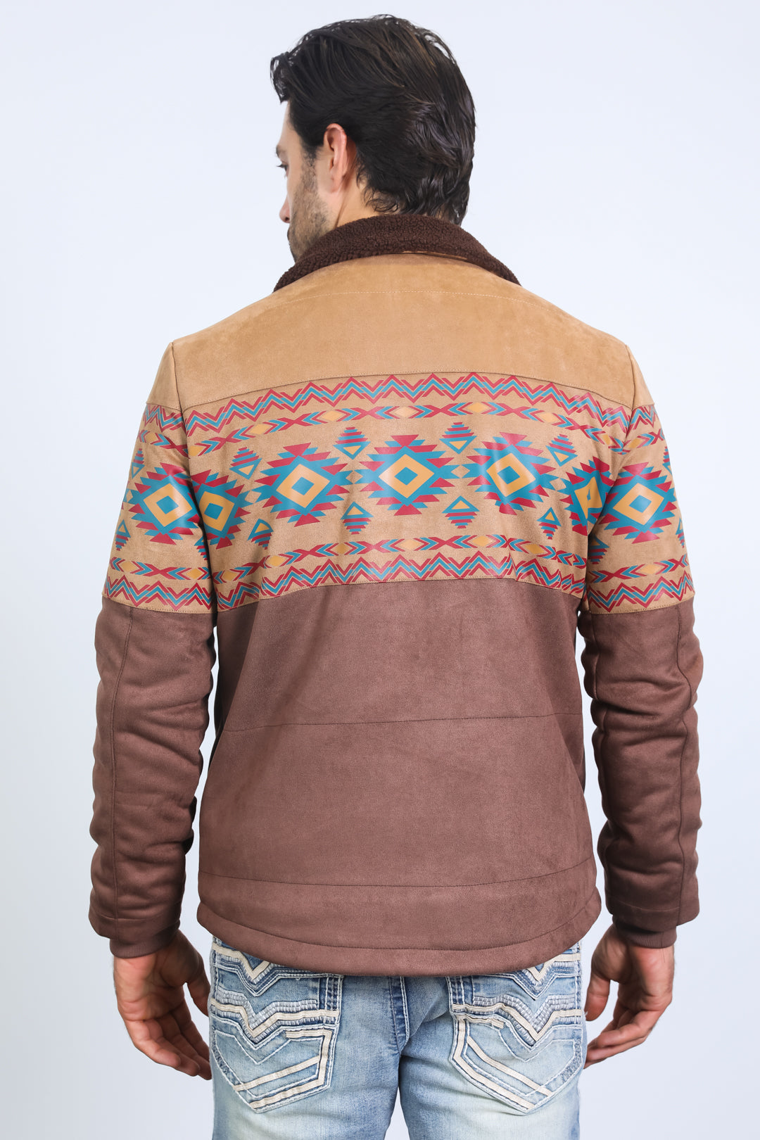 Mens Ethnic Aztec Fur Lined Quilted Suede Brown Jacket – Platini Fashion