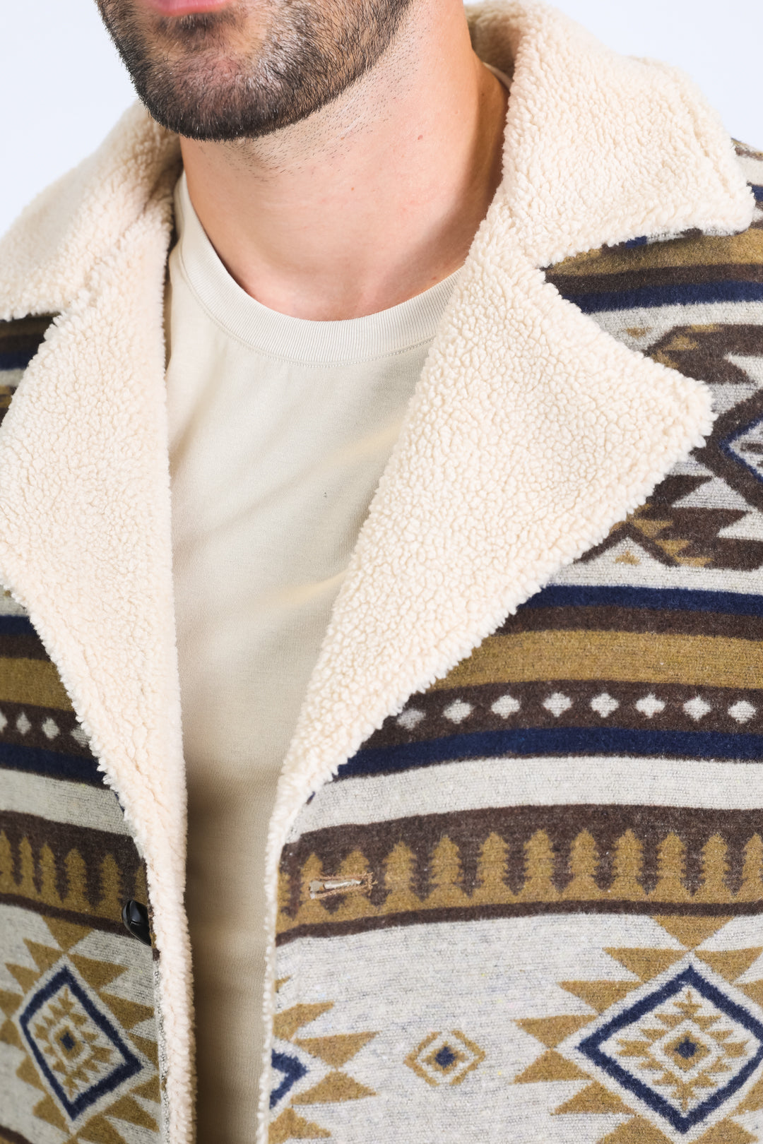 Mens Ethnic Aztec Long Twill Beige Coat – Platini Fashion
