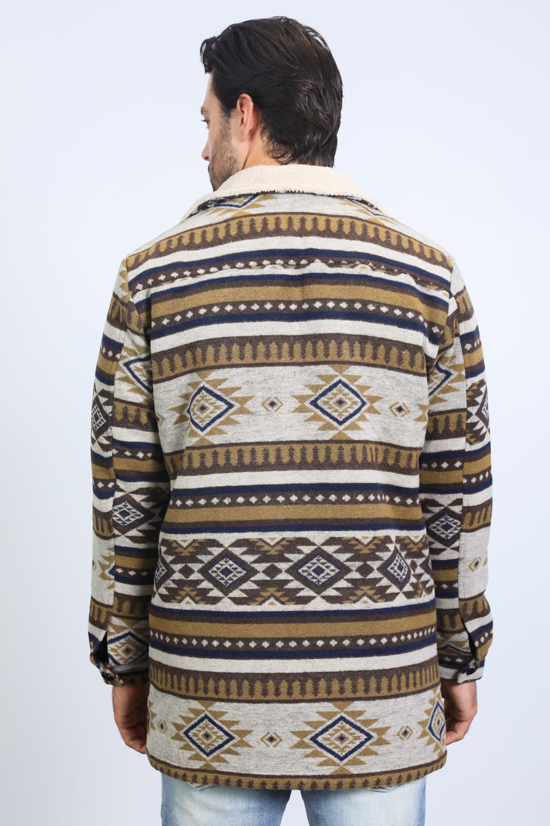 Mens Ethnic Aztec Long Twill Beige Coat – Platini Fashion