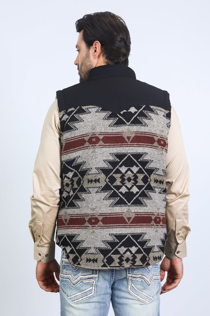Mens Ethnic Aztec Quilted Fur Lined Black/Khaki Vest – Platini Fashion