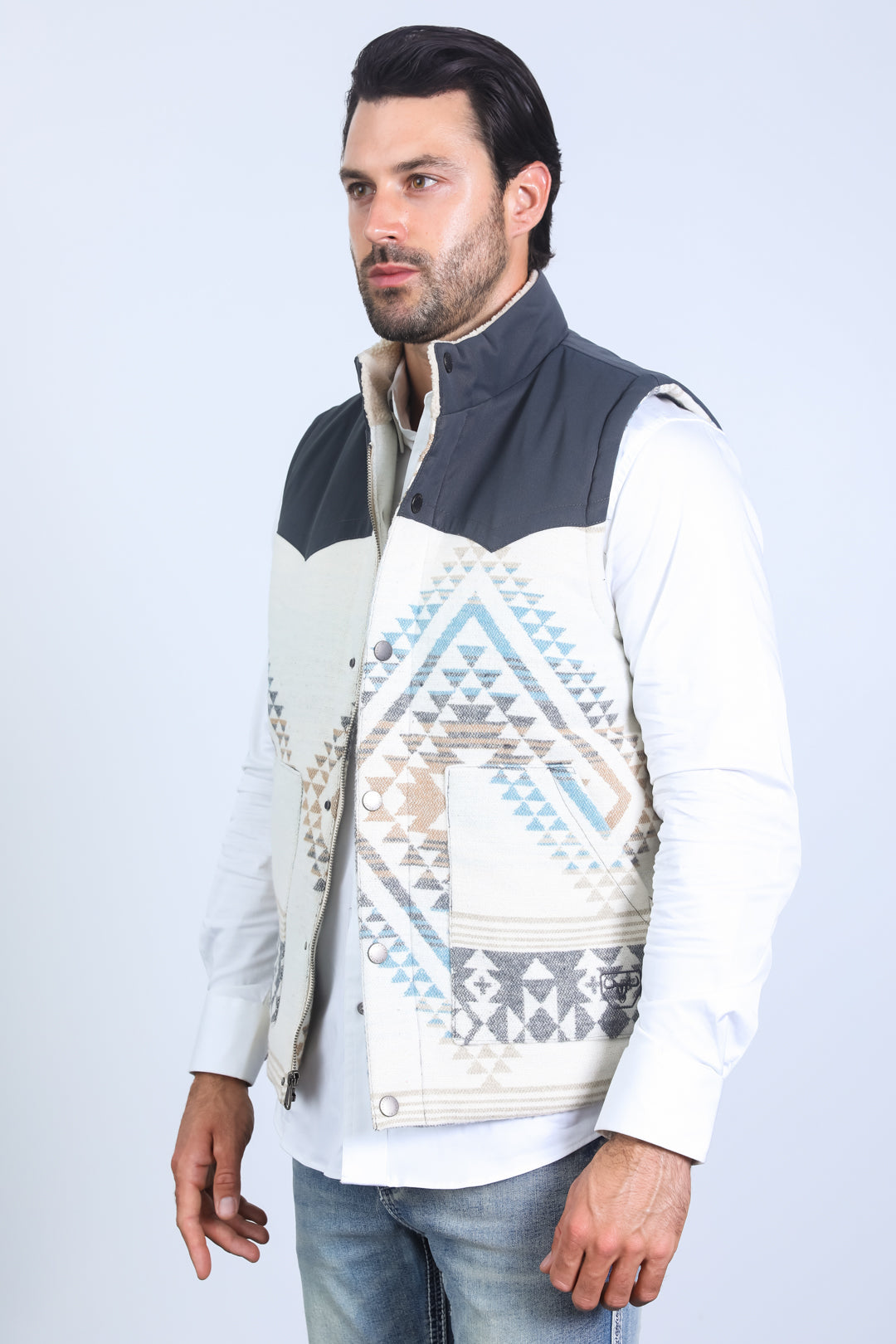 Mens Ethnic Aztec Quilted Fur Lined Charcoal Vest – Platini Fashion