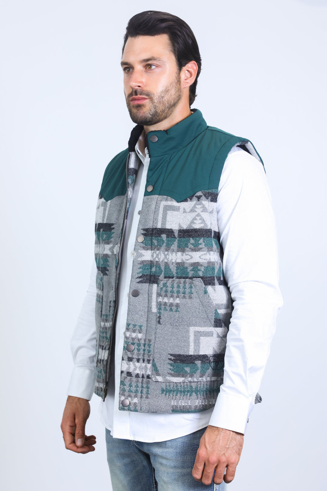Mens Ethnic Aztec Quilted Fur Lined Green Vest – Platini Fashion