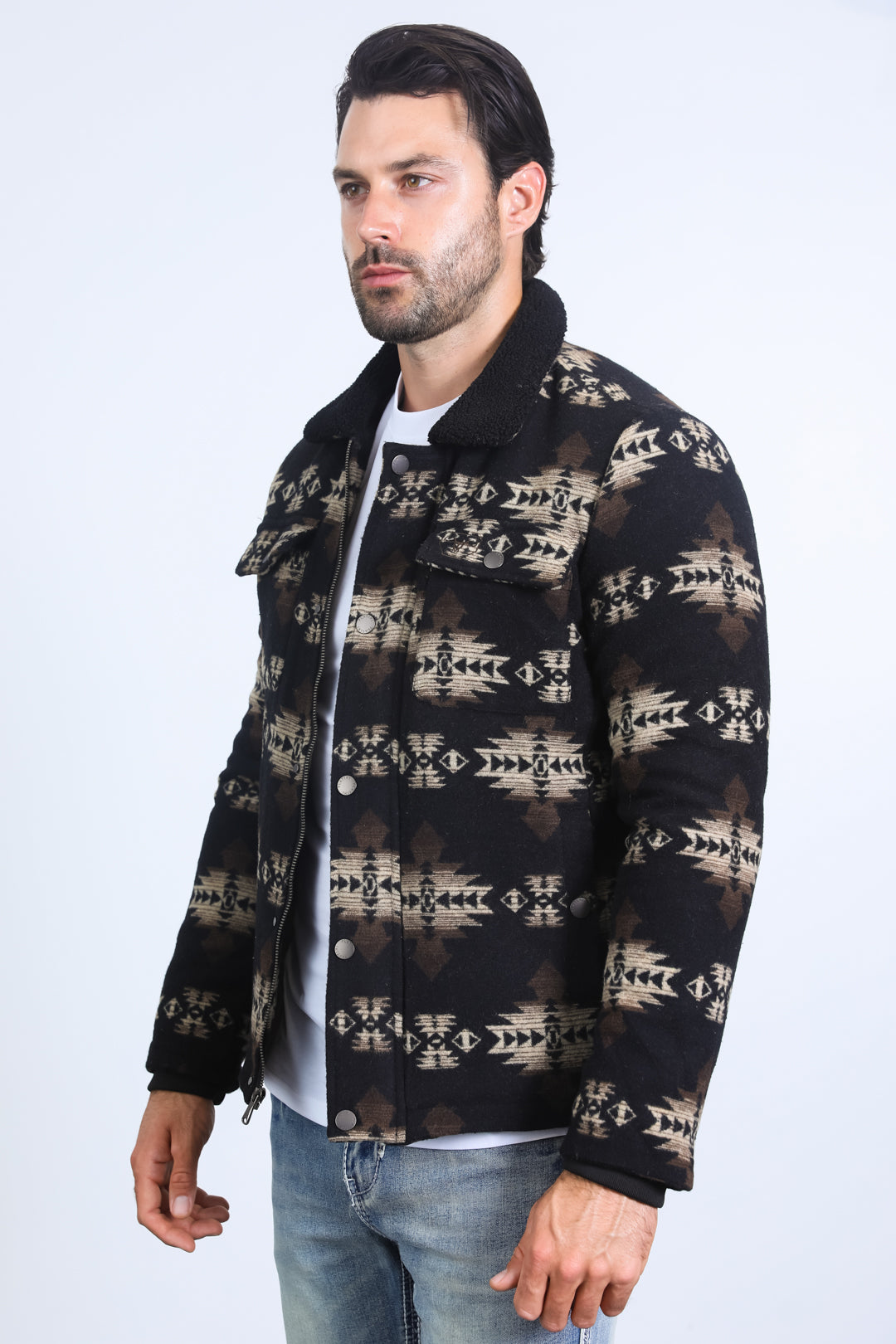 Mens Ethnic Aztec Quilted Twill Black/Brown Jacket – Platini Fashion