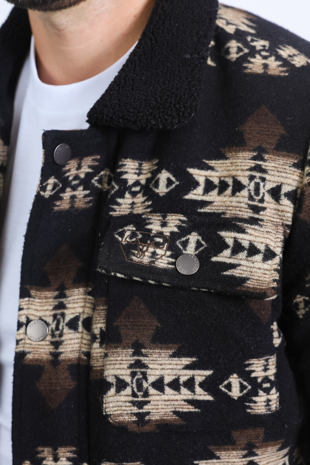 Mens Ethnic Aztec Quilted Twill Black/Brown Jacket – Platini Fashion