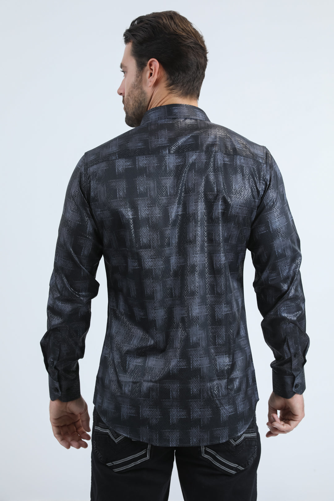Mens Modern Fit Stretch Foil Fashion Black Shirt – Platini Fashion