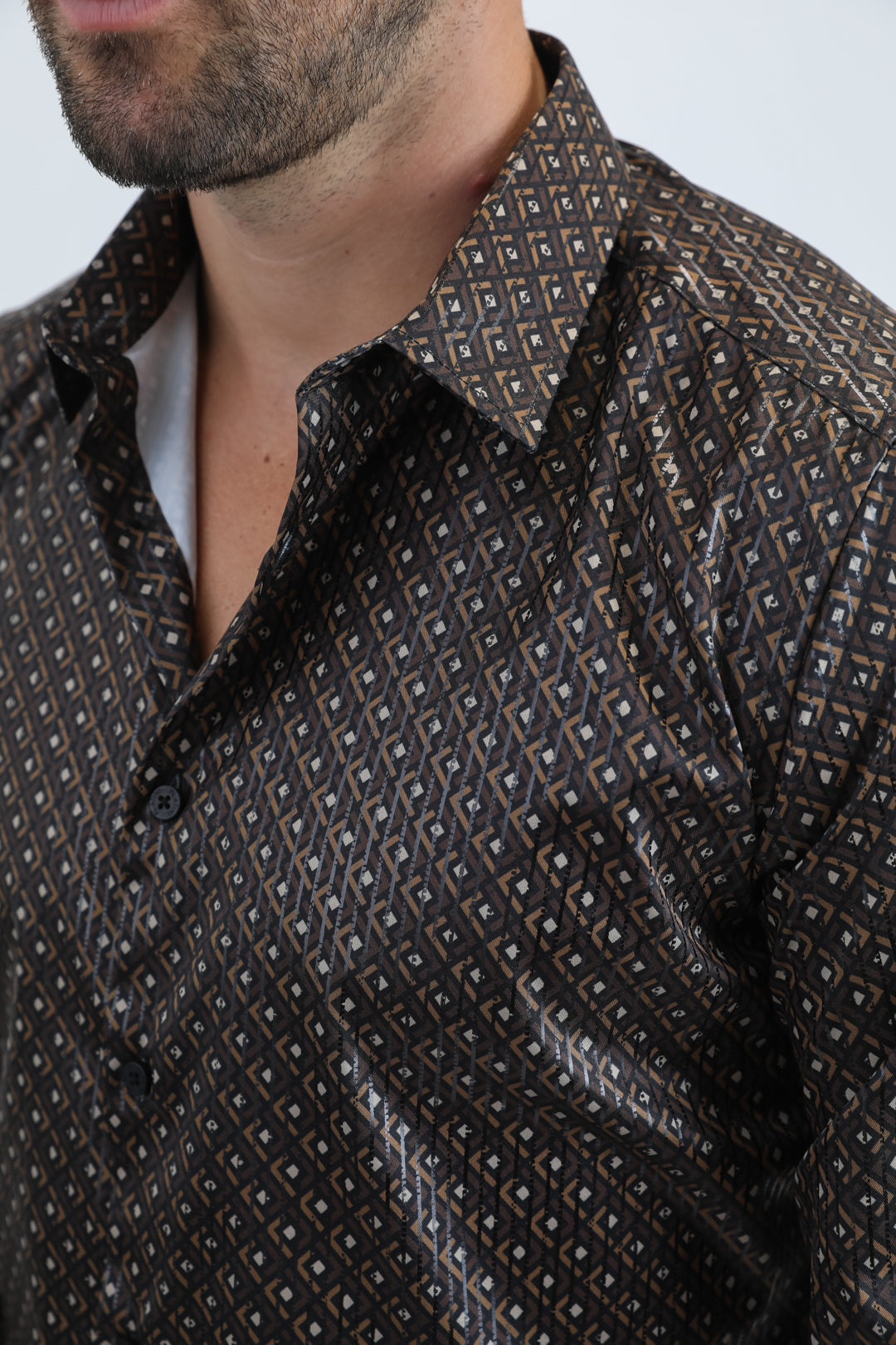 Mens Modern Fit Stretch Foil Fashion Black Shirt – Platini Fashion
