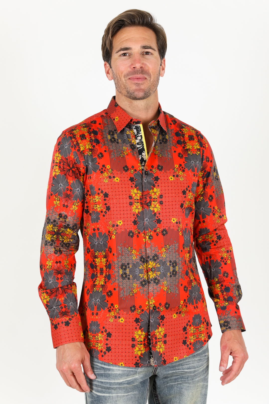 Floral Print Satin Shirt - Red – Platini Fashion
