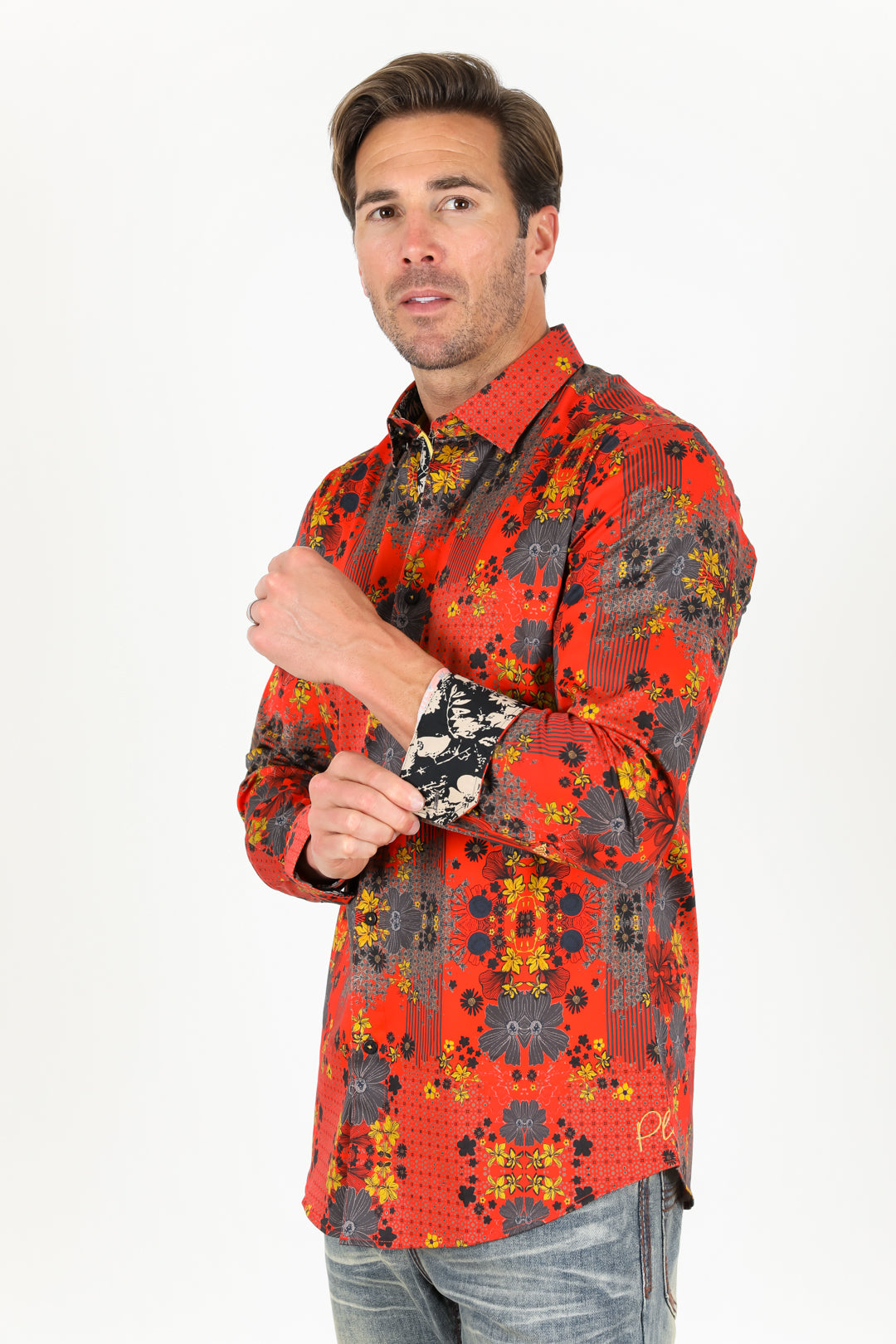 Floral Print Satin Shirt - Red – Platini Fashion