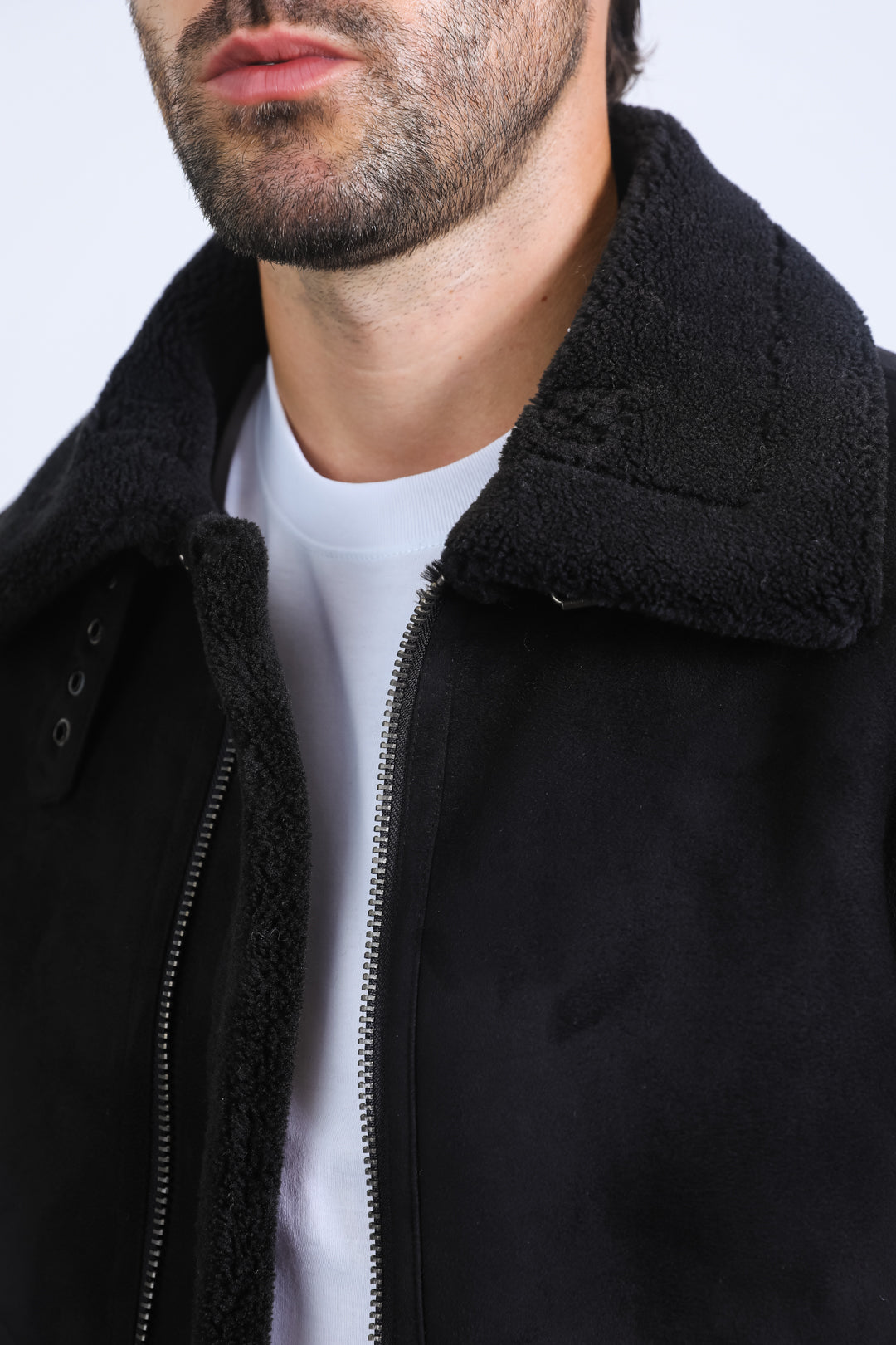 Men's Suede Black Jacket w/ Faux Shearling-lined – Platini Fashion