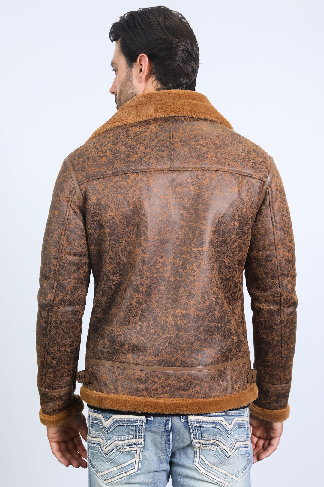 Men's Washed Suede Brown Jacket w/ Faux Shearling-lined – Platini Fashion