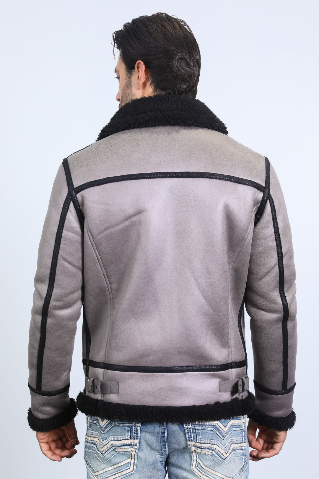 Men's Washed Suede Grey Jacket w/ Faux Shearling-lined – Platini Fashion