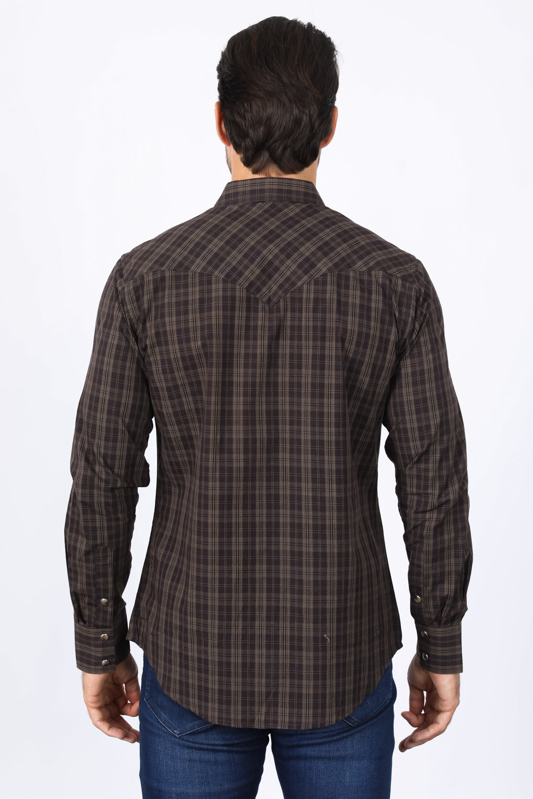 Mens Western Checkered Brown Long Sleeve Shirts – Platini Fashion