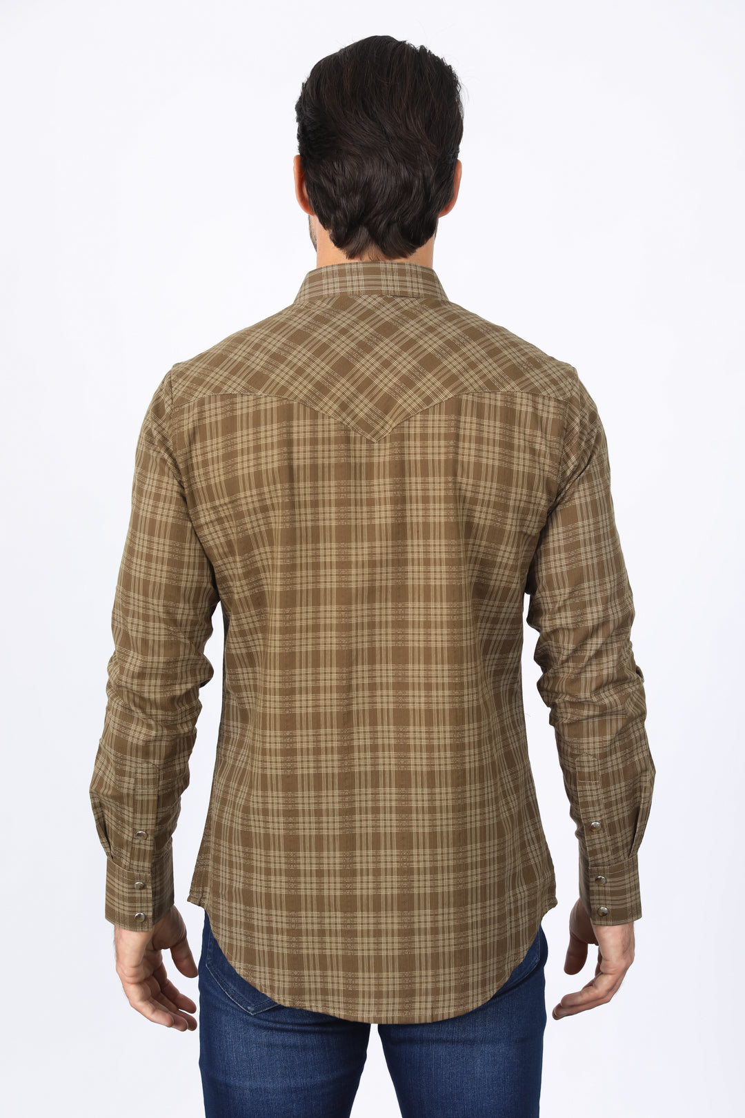 Mens Western Checkered Light Brown Long Sleeve Shirts – Platini Fashion