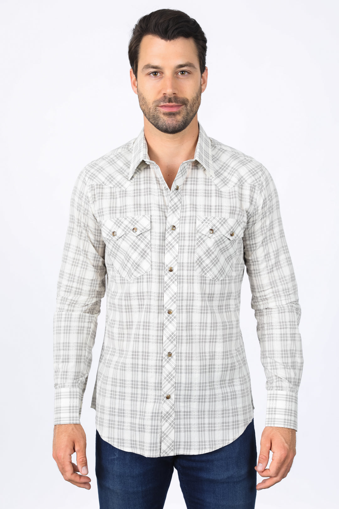 Mens Western Checkered White Long Sleeve Shirts – Platini Fashion