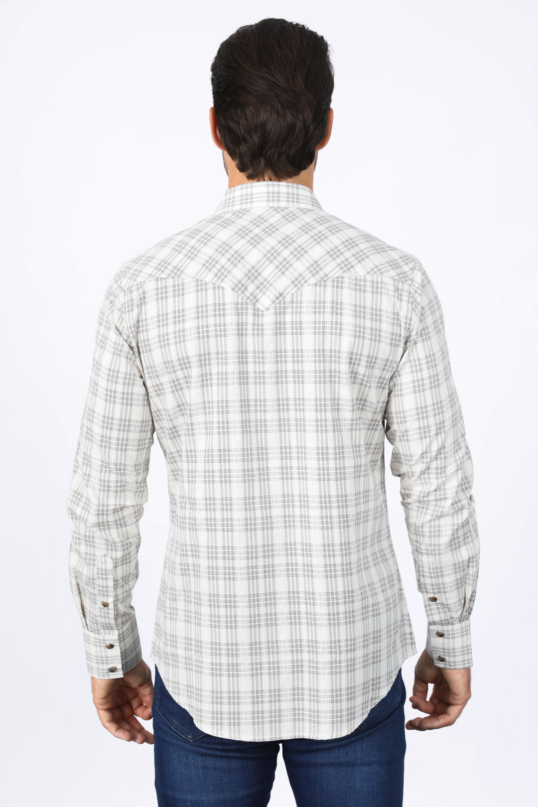 Mens Western Checkered White Long Sleeve Shirts – Platini Fashion