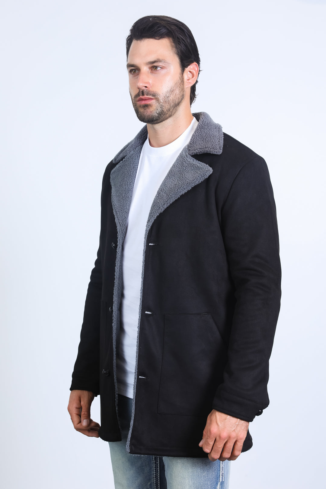 Mens Western-Style Long Faux Suede Black Coat – Platini Fashion