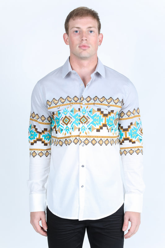 Aztec Long Sleeve Dress Shirts – Platini Fashion